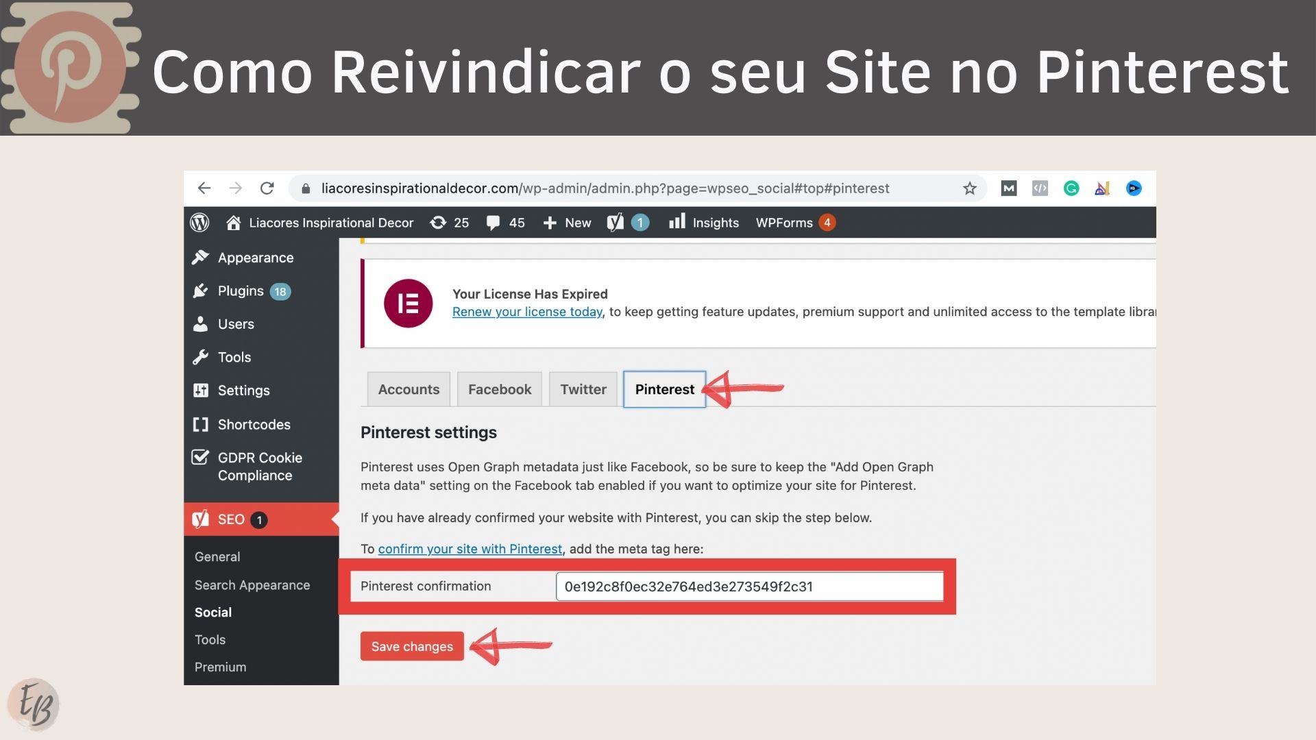 Como reivindicar o seu WebSite Wordpress no Pinterest