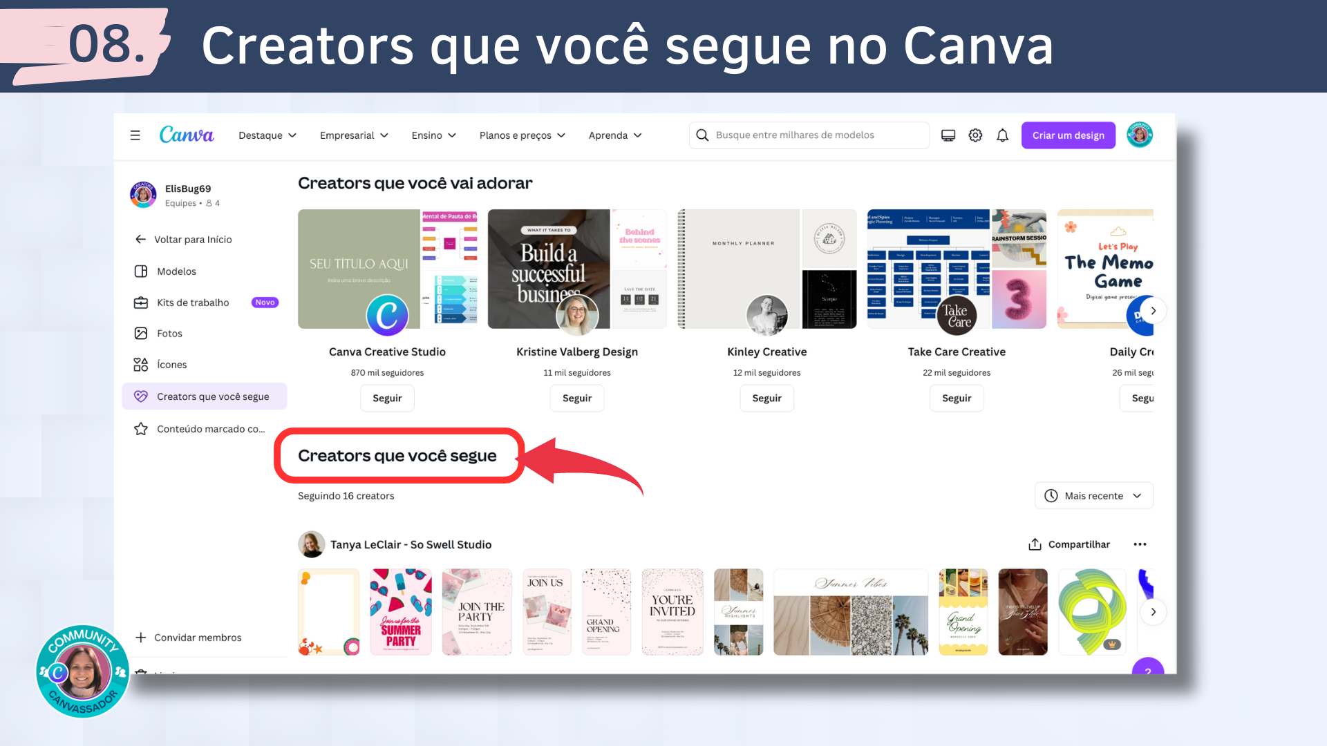 Como Encontrar e Seguir os Melhores Criadores de Modelos no Canva